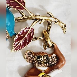 Jewelry | New Monkey Brooch Pin Moves Turquoise Rose Crystals Sparkly ...